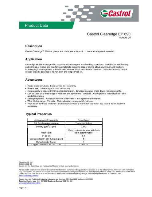 Product Data Product Data - Castrol TDS