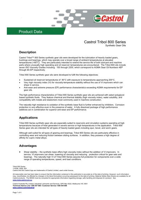 tribol 800 series 114206 2006 04 - Castrol TDS