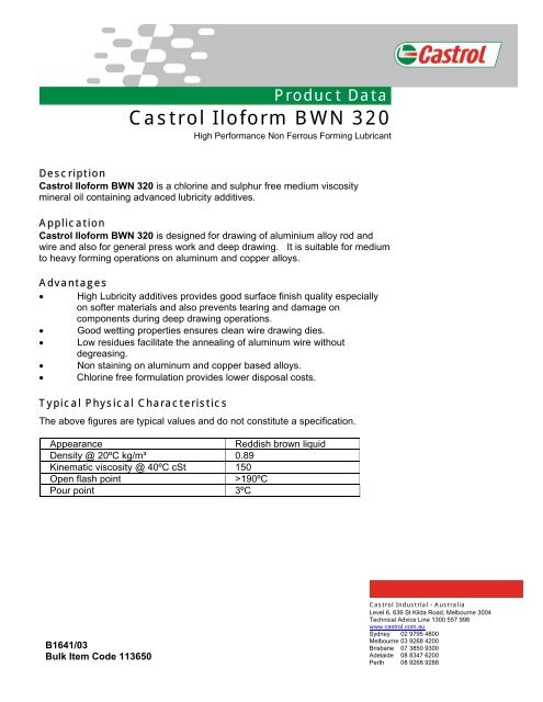 ILOFORM BWN 320 B1641/03 Draft - Castrol TDS