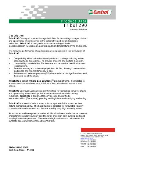 Tribol 290 - Castrol TDS