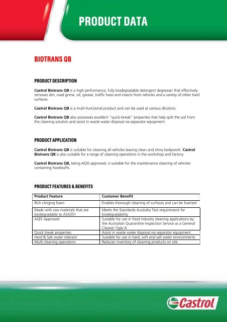 PRODUCT DATA - Castrol TDS