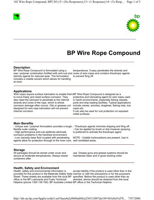 BP Wire Rope Compound - Castrol TDS