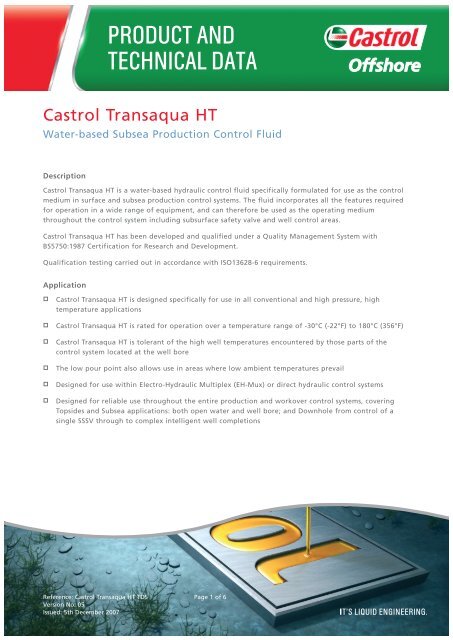 TRANSAQUA HT DATA UK - Castrol TDS
