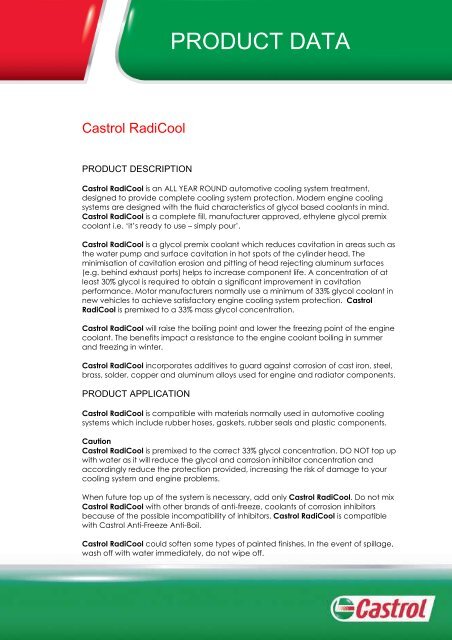 PRODUCT DATA - Castrol TDS