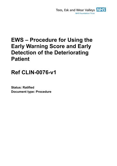 EWS – Procedure for Using the Early Warning Score and Early ...