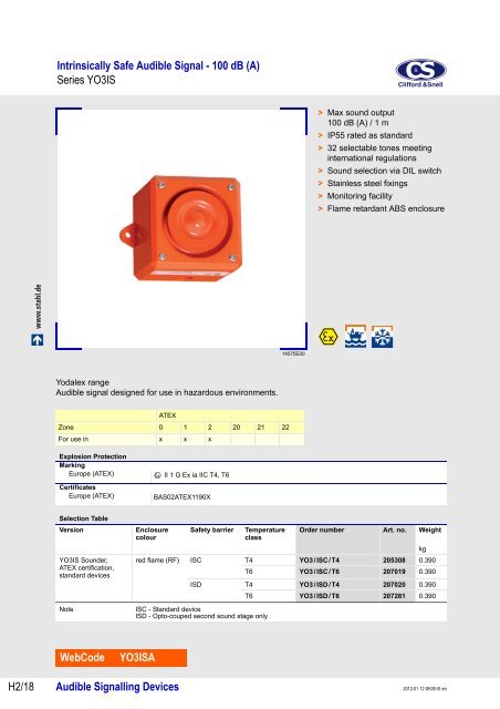 Audible Signalling Devices Intrinsically Safe Audible Signal - 100 dB ...