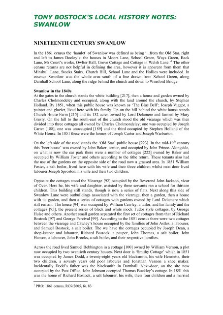 TONY BOSTOCK'S LOCAL HISTORY NOTES: SWANLOW