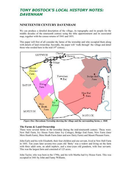 DAVENHAM IN MID 19TH CENTURY