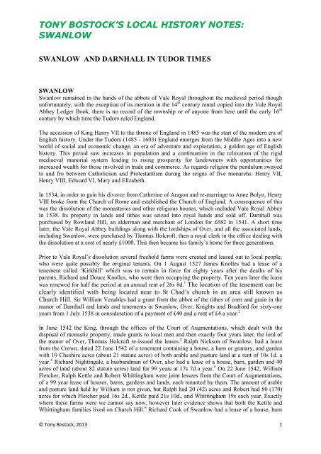 TONY BOSTOCK'S LOCAL HISTORY NOTES: SWANLOW