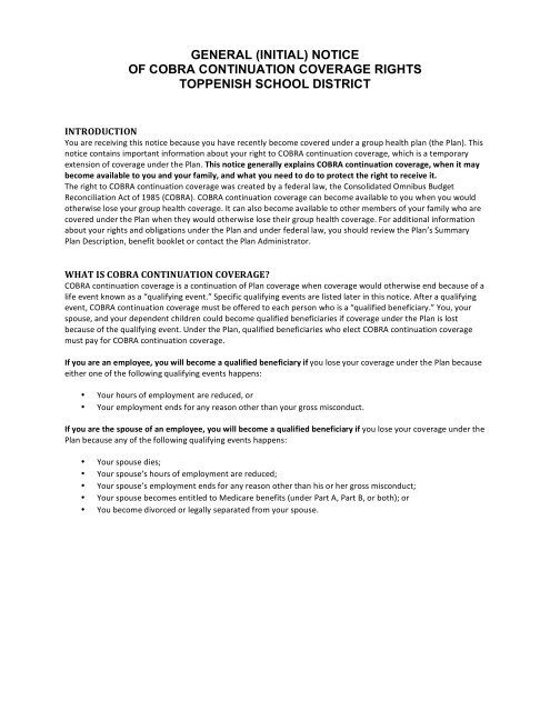 GENERAL (INITIAL) NOTICE OF COBRA CONTINUATION ...