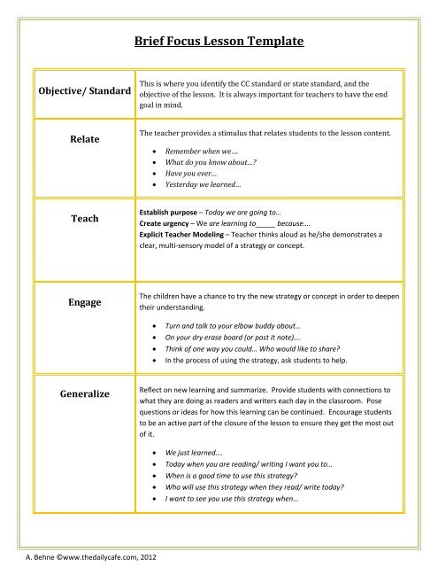 Brief Focus Lesson Template
