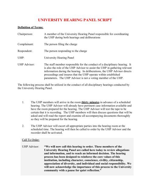 university hearing panel script - Dean of Students - Illinois State ...