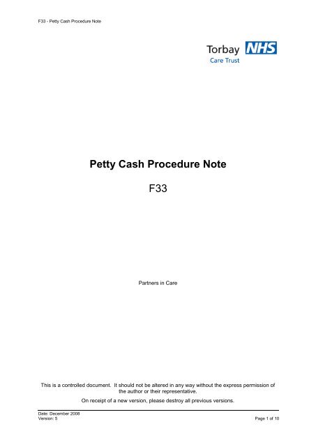 Petty Cash Procedure Note - Torbay Care Trust