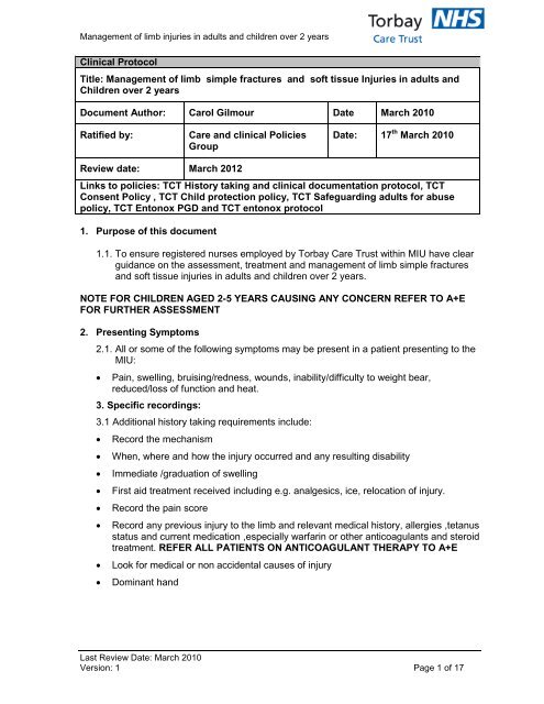 Management of soft tissue injuries - Torbay Care Trust
