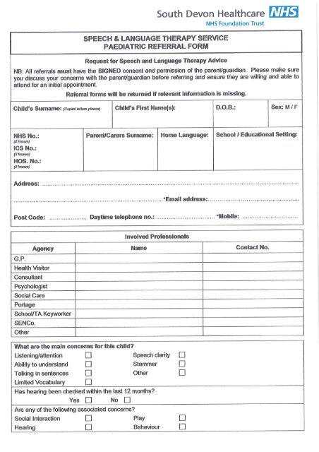 Referral form - Torbay Care Trust