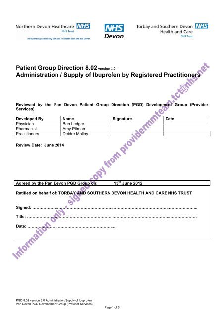 Patient Group Direction 8.02version 3.0 ... - Torbay Care Trust