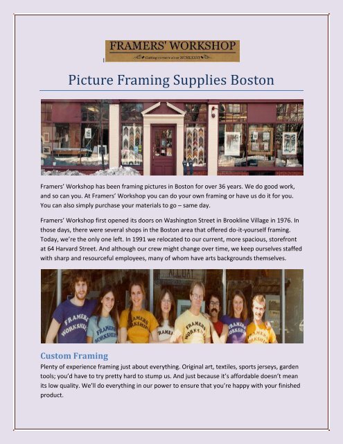 Picture Framing Supplies Boston