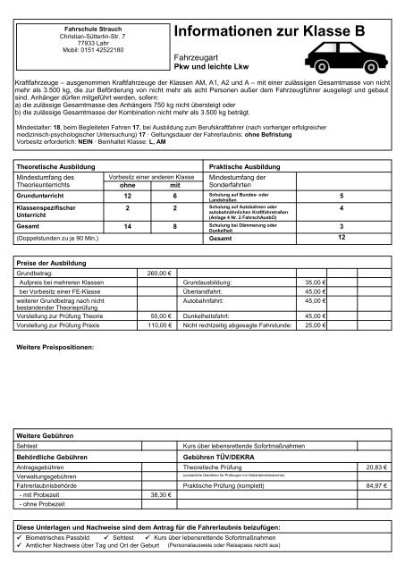 Informationen zur Klasse B