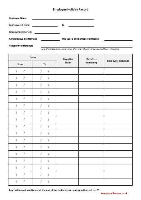 Employee-Holiday-Record by Kent Payroll Bureau