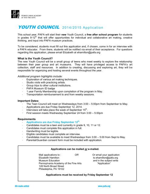 TEEN COUNCIL 2014 Application