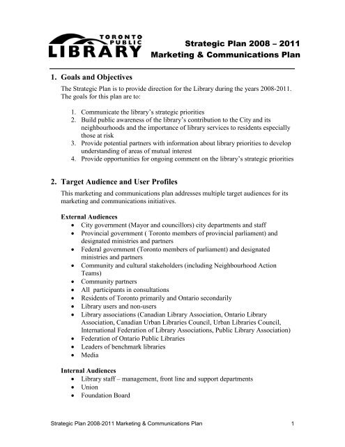 2011 Marketing & Communications Plan - Toronto Public Library