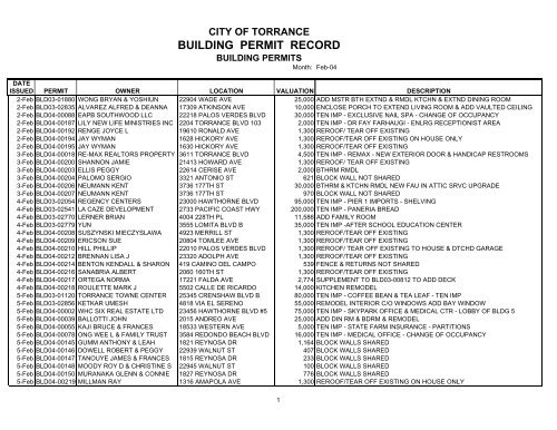 BUILDING PERMIT RECORD - City of Torrance