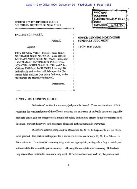 ORDER DENYING MOTION FOR SUMMARY JUDGMENT