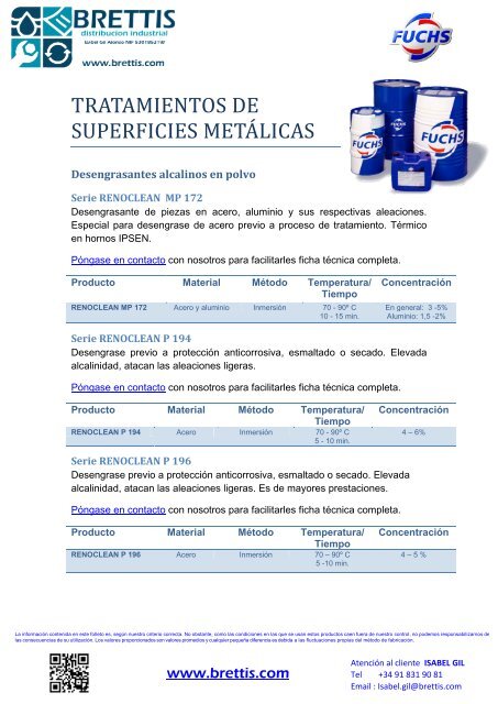TRATAMIENTOS DE SUPERFICIES METÁLICAS, desengrasantes Fuchs RENOCLEAN