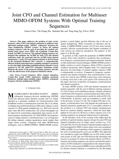 Joint CFO and Channel Estimation for Multiuser MIMO-OFDM ...