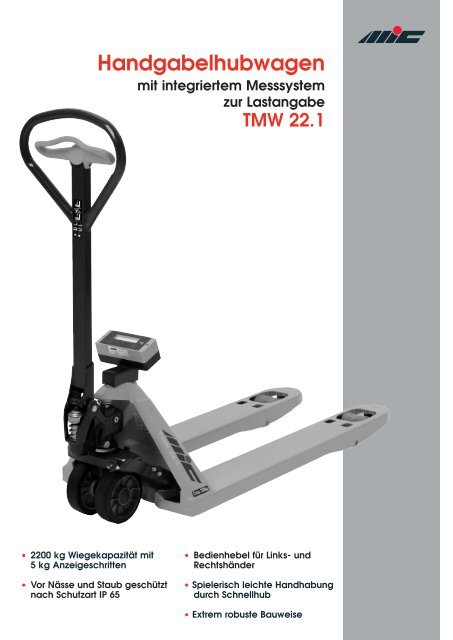 Handgabelhubwagen mit integriertem Messsystem zur Lastangabe ...