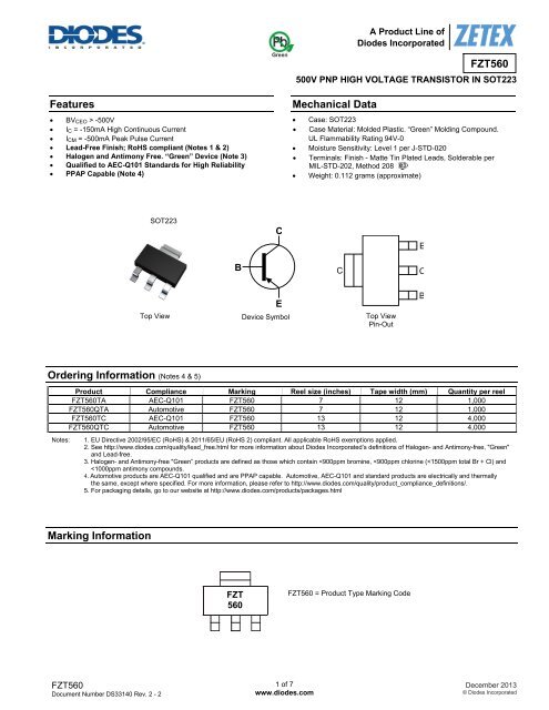 FZT560 Silicon planar high voltage transistor datasheet