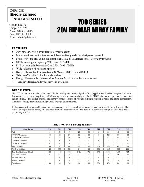 700 SERIES 20V BIPOLAR ARRAY FAMILY - Device Engineering