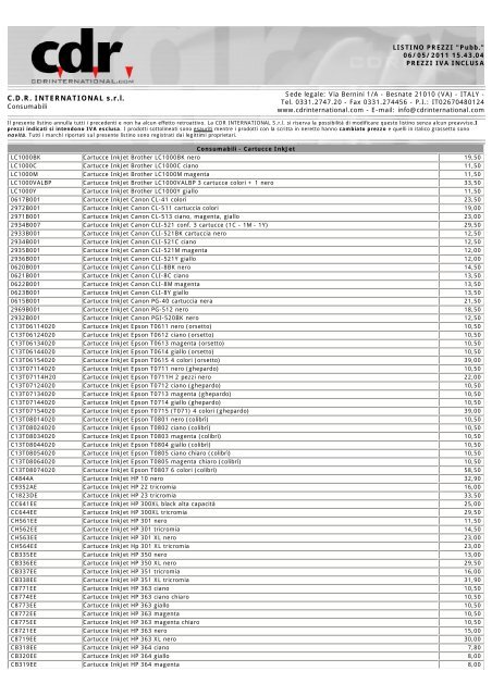 LISTINO C.D.R. International