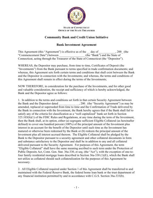 Bank Investment Agreement