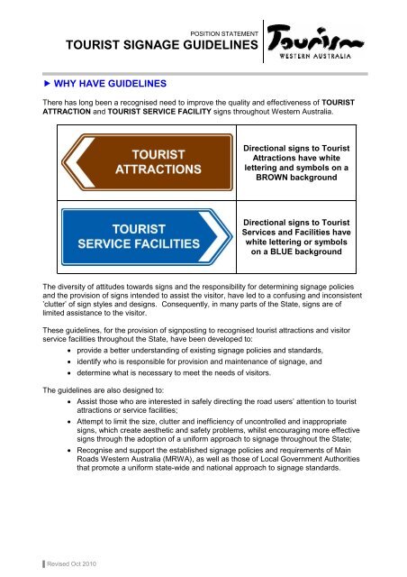 TOURIST SIGNAGE GUIDELINES - Tourism Western Australia