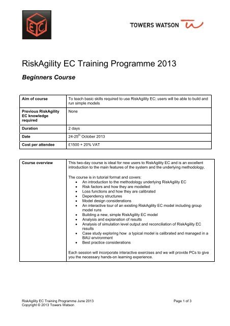 RiskAgility EC Training Programme 2013 - Towers Watson