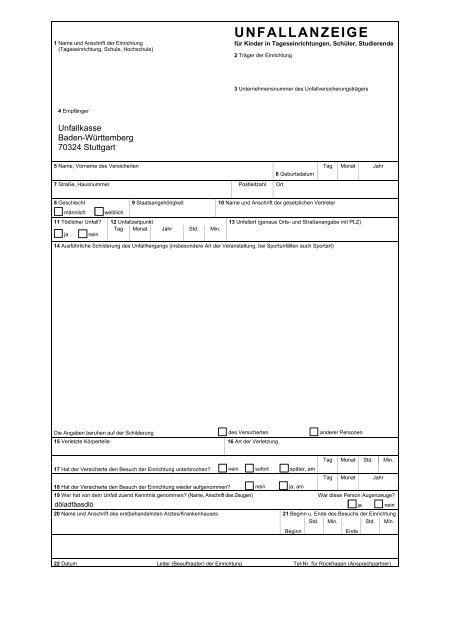 Unfallanzeige Formular Pdf