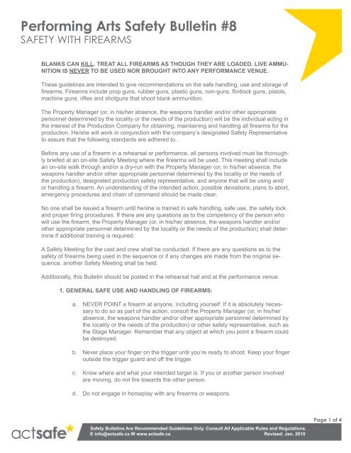 Safety With Firearms - Actsafe