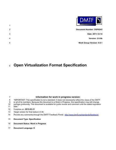 Open Virtualization Format Specification - DMTF