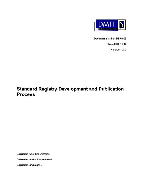 Standard Registry Development and Publication Process - DMTF