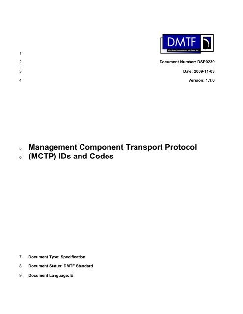 Management Component Transport Protocol Mctp Ids Dmtf