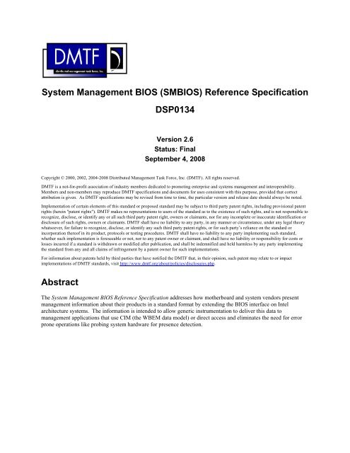 System Management BIOS Reference Specification - DMTF