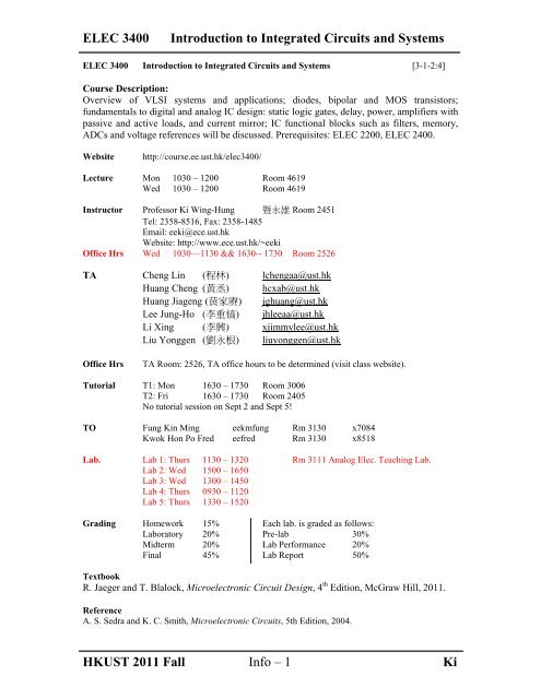 ELEC 3400 Introduction to Integrated Circuits and Systems HKUST ...
