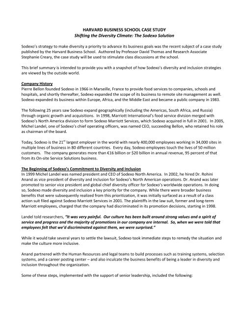 HARVARD BUSINESS SCHOOL CASE STUDY Shifting the - Sodexo