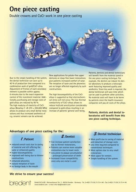 One piece casting - Bredent