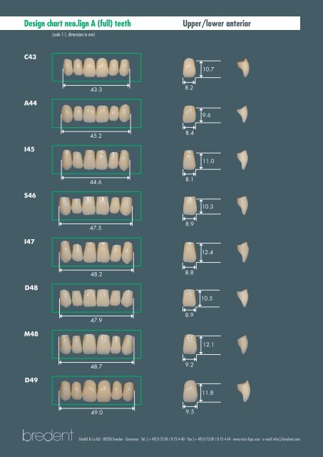 Design chart neo.lign A (full) teeth Upper/lower anterior - Bredent