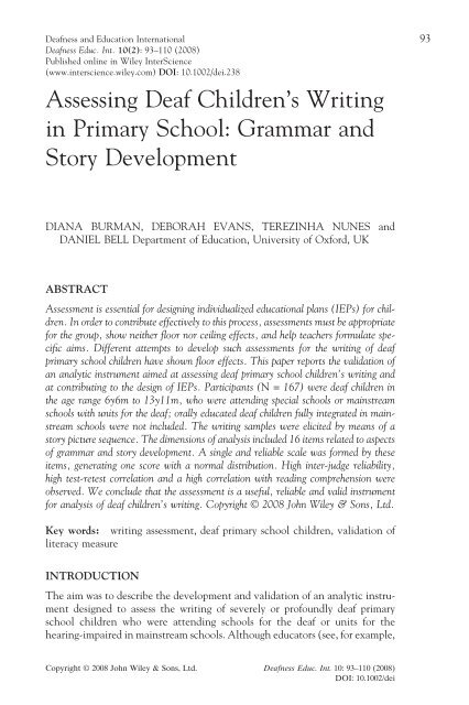 Assessing deaf children's writing in primary school - Department of ...