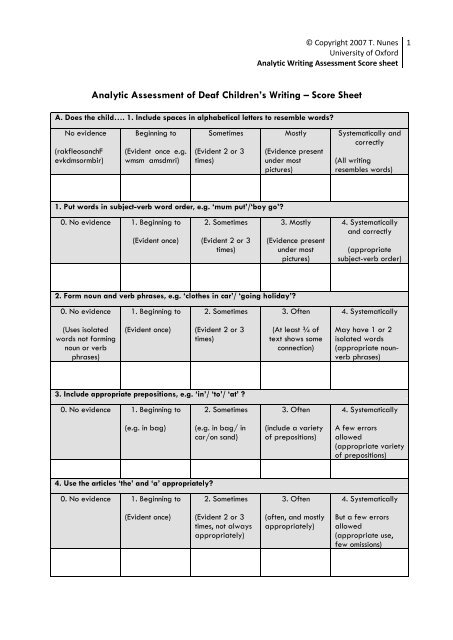 Score sheet for teachers - University of Oxford