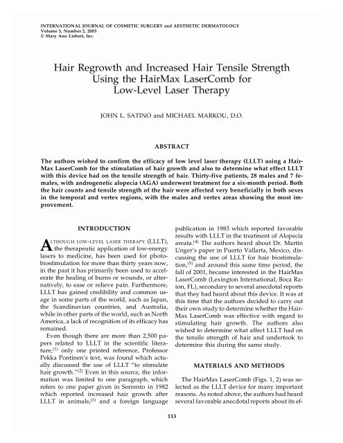 Hair Regrowth and Increased Hair Tensile Strength ... - HairSite.com