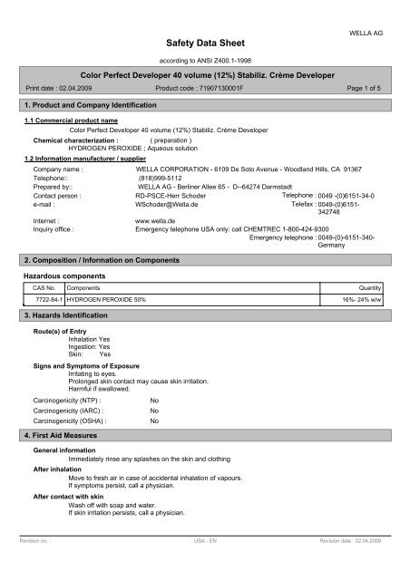 Color Perfect 40 Volume 12% Stabilized Creme Developer - Wella